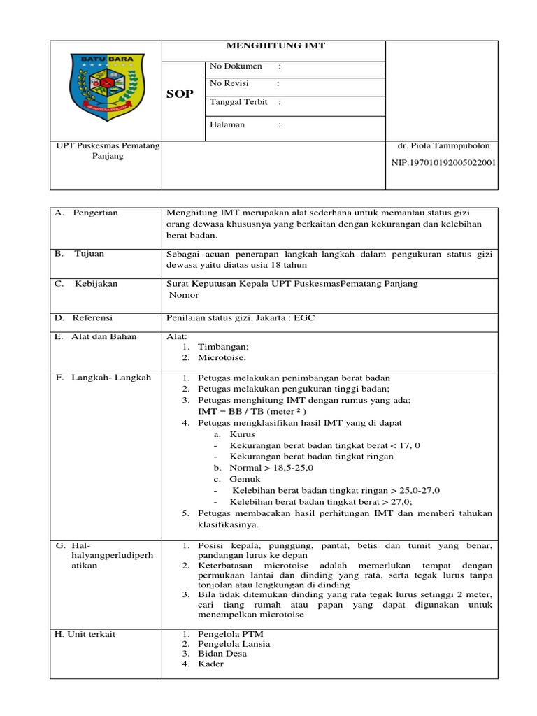SOP Menghitung IMT | PDF | Kesehatan Holistik