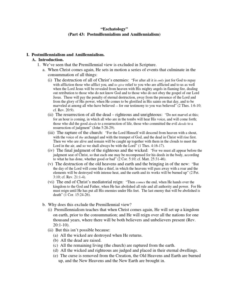 Eschatology Part 43 Postmillennialism And Amillennialism