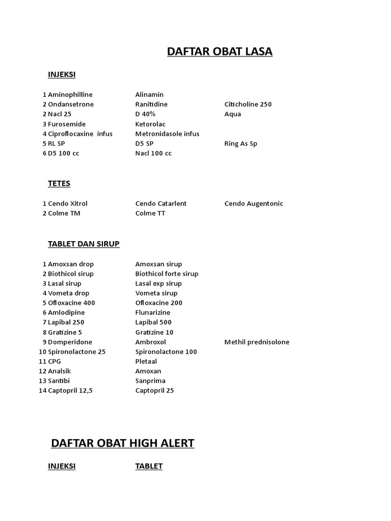 Daftar Obat Lasa: Injeksi | PDF