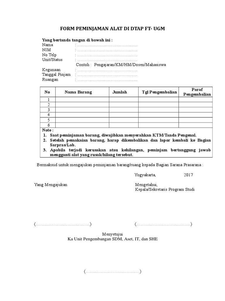 Form Peminjaman Barang Dan Ruang