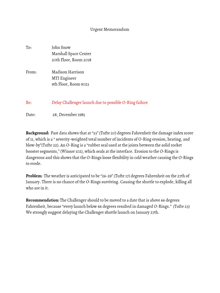 Challenger Memo | PDF | Space Shuttle | Space Programs