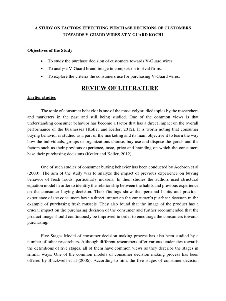 Review of Literature: Objectives of The Study | PDF | Consumer ...