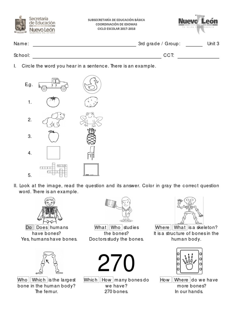 Unit 3 - 3rd Grade Exam PRONI | PDF | Test (Assessment) | Question