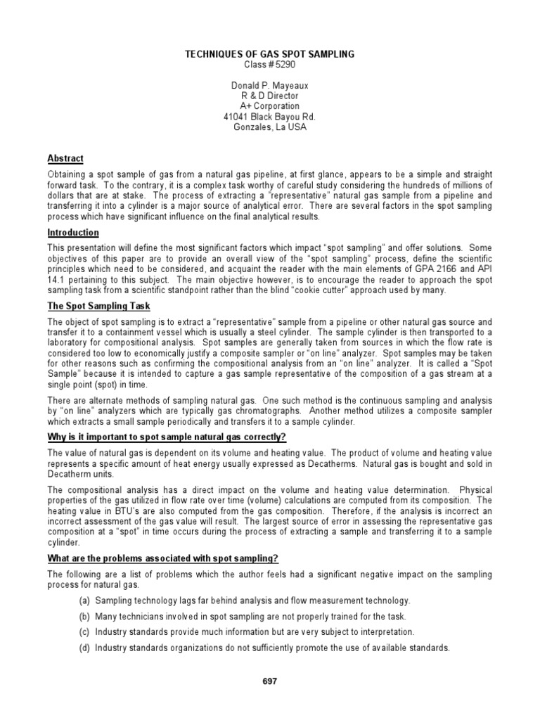Techniques of Gas Spot Sampling | Download Free PDF | Natural Gas | Gases
