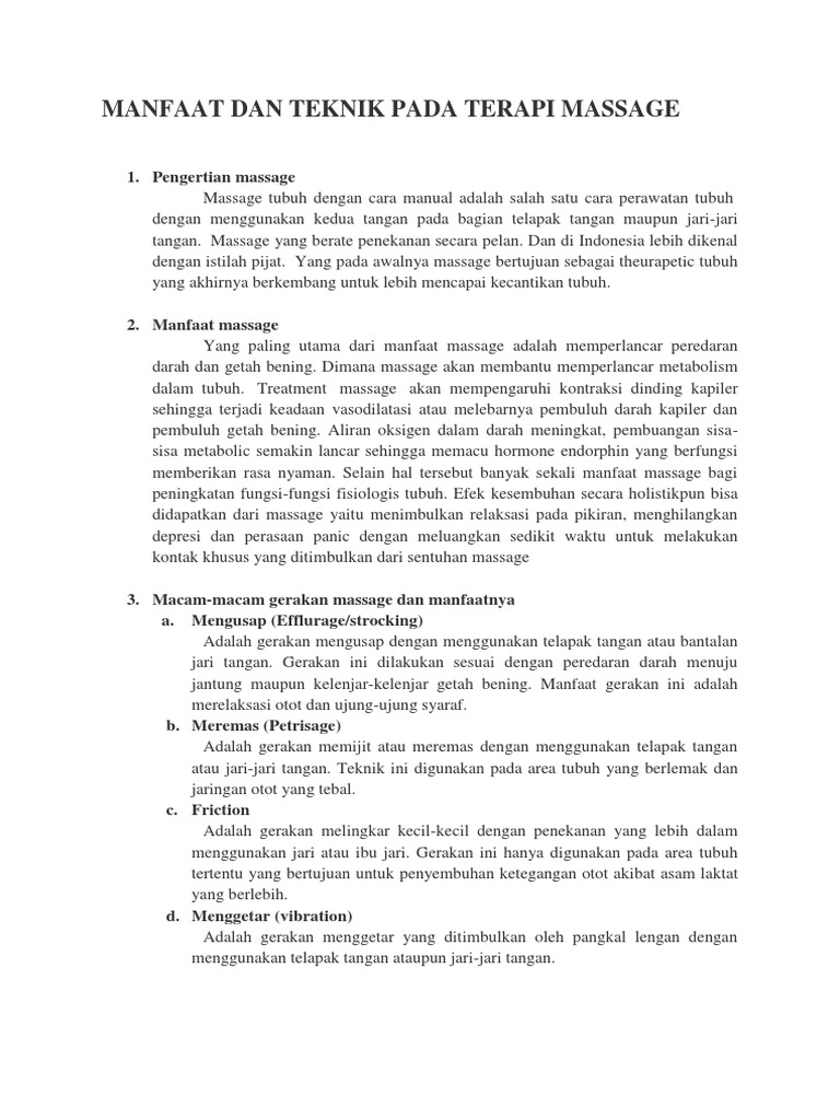 Manfaat Dan Teknik Pada Terapi Massage | PDF