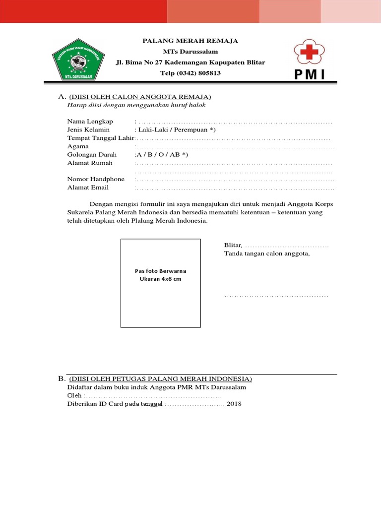 Formulir Pendaftaran PMR Remaja | PDF
