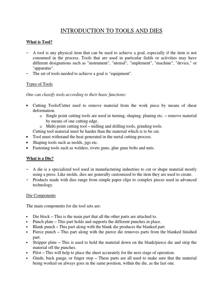 Introduction To Tools and Dies | PDF | Tools | Extrusion