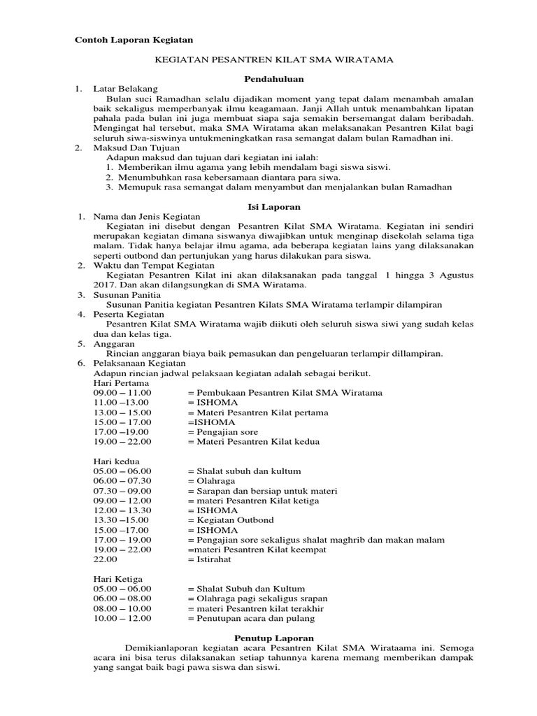 Contoh Laporan Kegiatan Acara | PDF