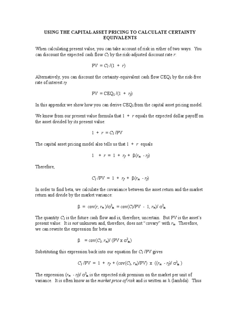 CAPM for Certainty Equivalents | PDF | Teaching Methods & Materials