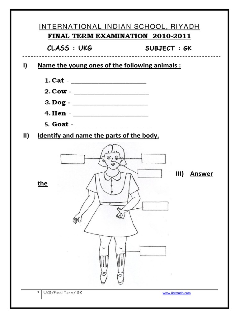 UKG GK FinalTerm Worksheet | PDF