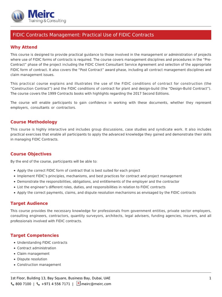 Fidic Contracts Management Practical Use of Fidic Contracts Module1 ...