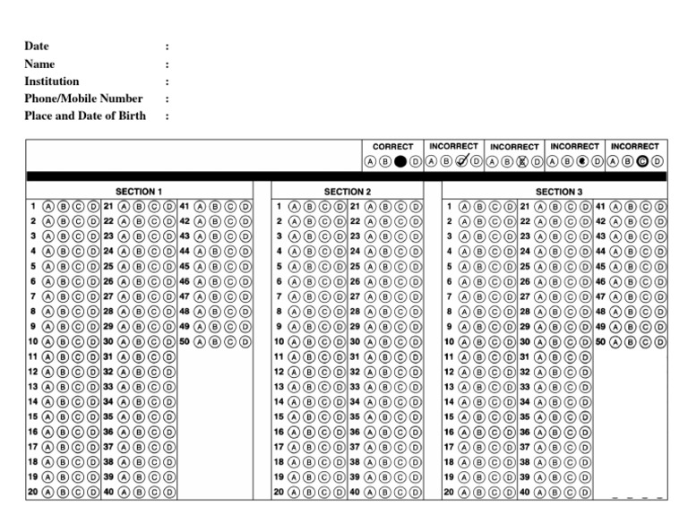 Answer Sheet TOEFL | PDF