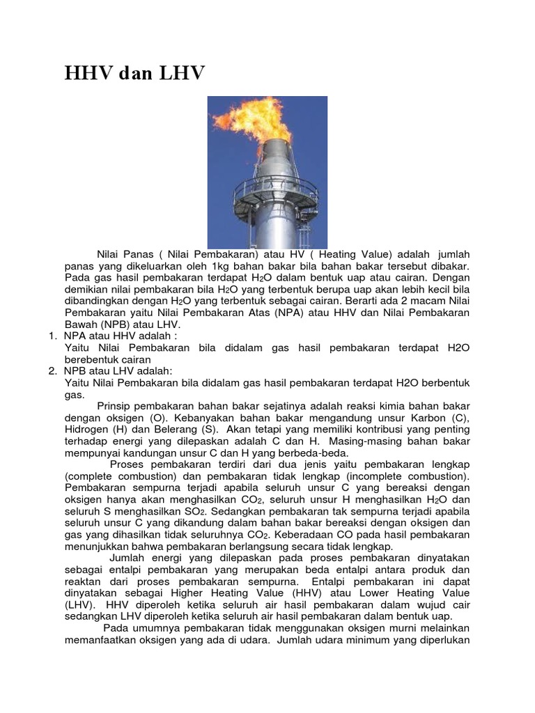 Perbandingan HHV dan LHV Bahan Bakar | PDF