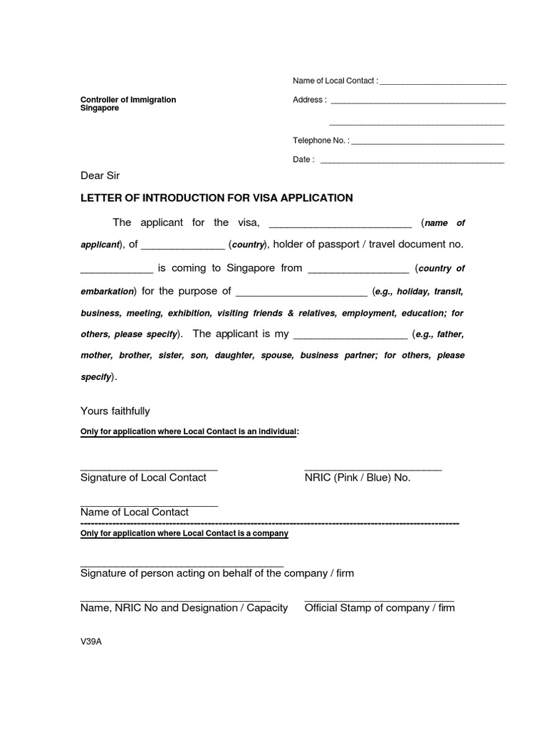 Visa Introduction Letter Template | PDF
