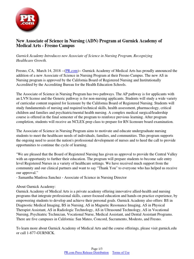 New Associate of Science in Nursing (ADN) Program at Gurnick Academy of ...