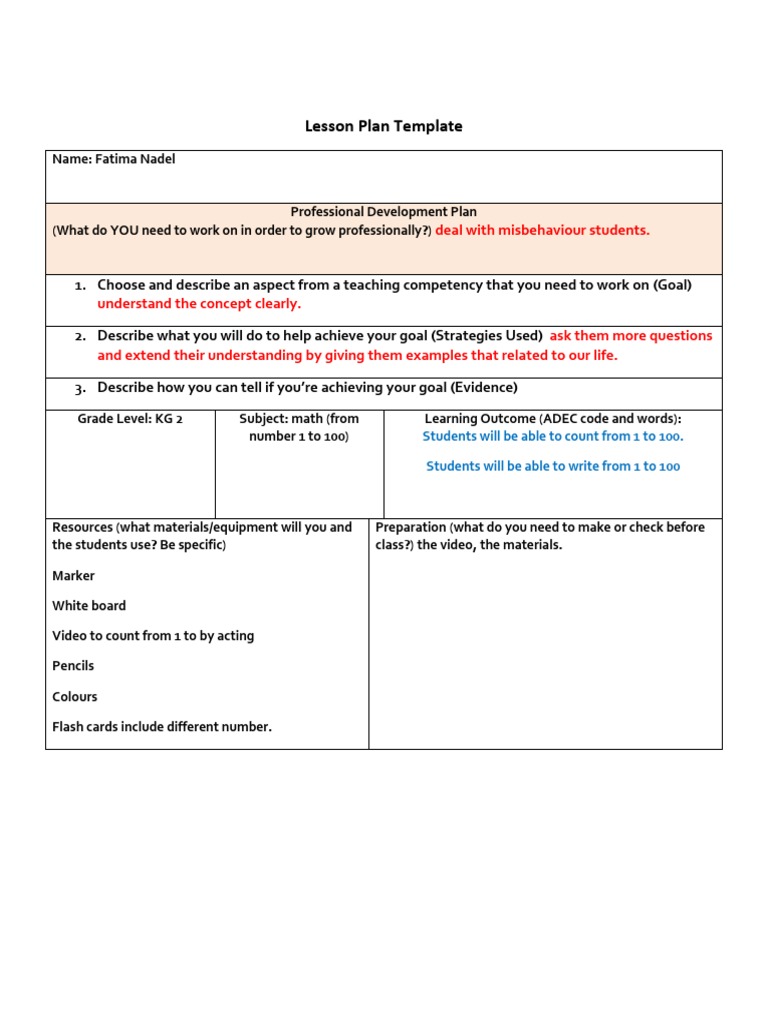 Counting Numbers Lesson Plan for KG 2 | PDF | Lesson Plan | Education ...