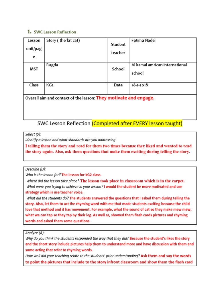 KG2 Story Engagement Reflection | PDF | Classroom | Teachers