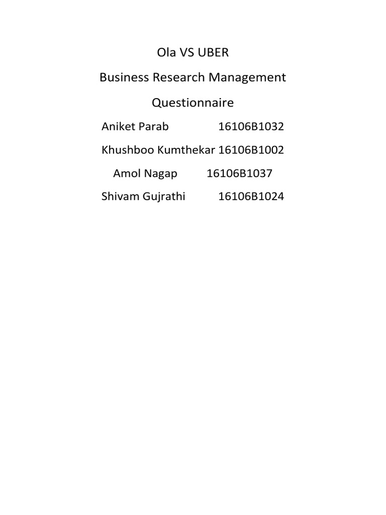 Ola Vs Uber Business Research Management Questionnaire | PDF | Taxicab ...