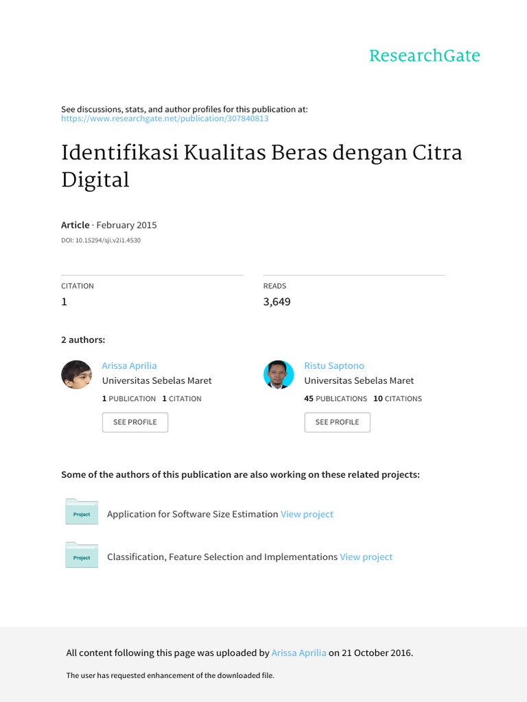 Identifikasi Kualitas Beras Dengan Citra Digital: February 2015 | PDF