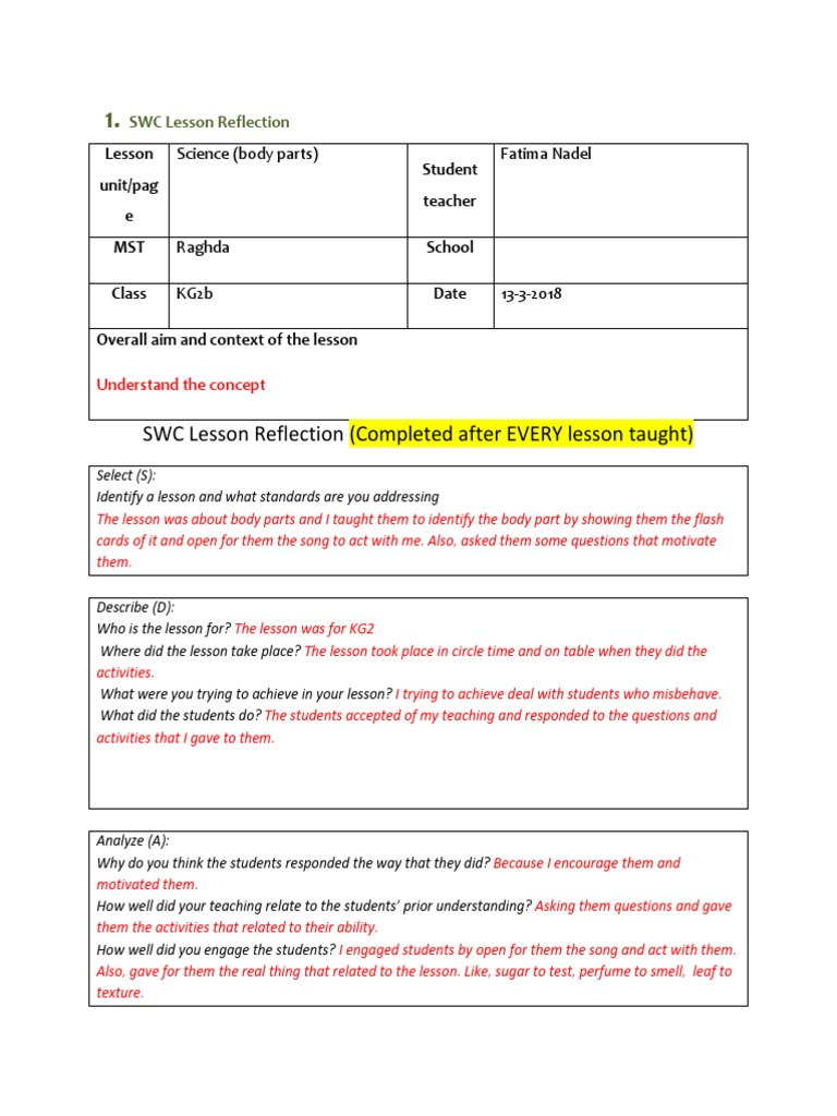 Body Parts Reflection | PDF