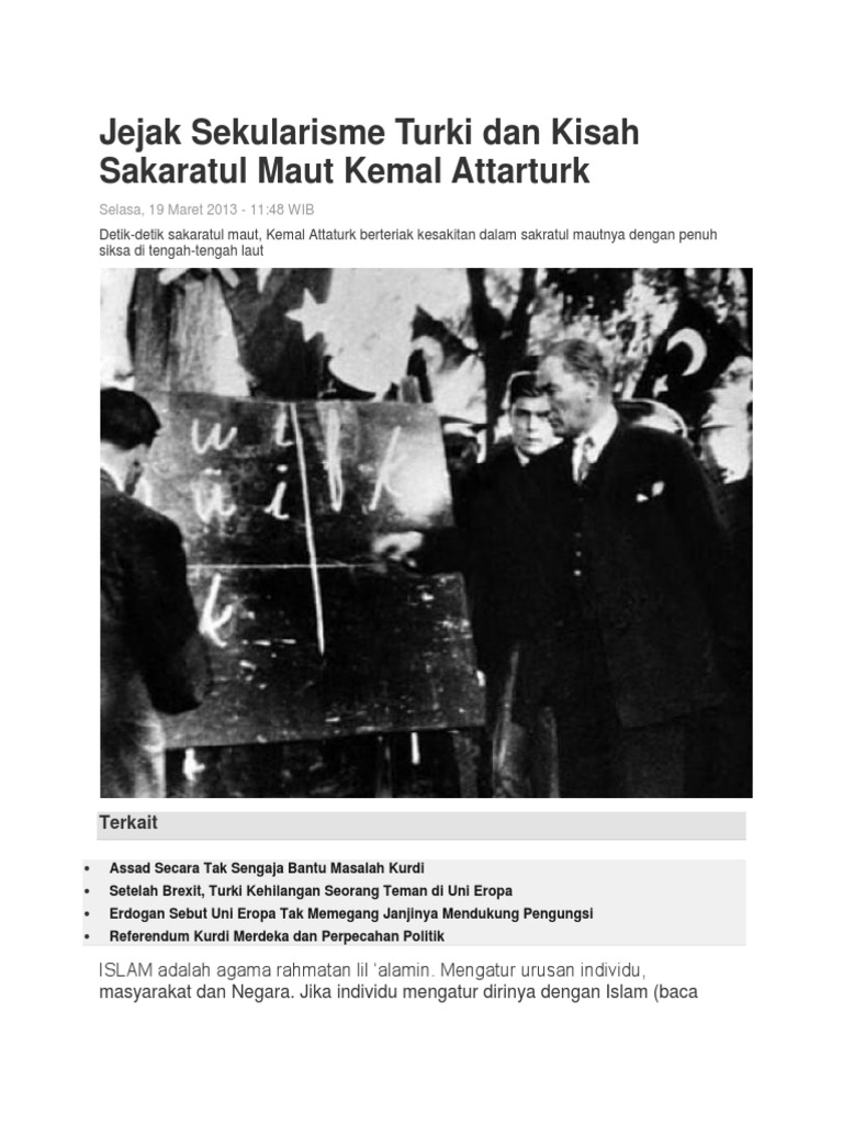 Jejak Sekularisme Turki Dan Kisah Sakaratul Maut Kemal Attarturk | PDF