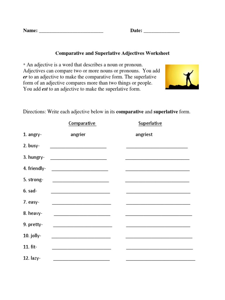 Comparative and Superlative Adjectives Worksheet | PDF | Adjective ...