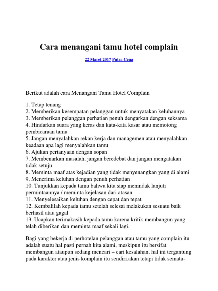 Cara Menangani Tamu Hotel | PDF