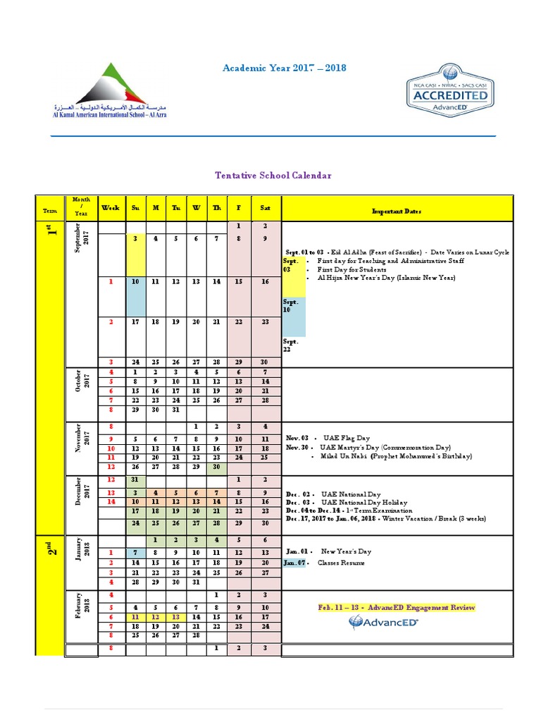 2017-2018 School Calendar Overview | PDF | Academic Term | Traditions