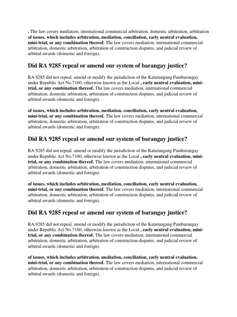 Did RA 9285 Repeal or Amend Our System of Barangay Justice? | PDF ...