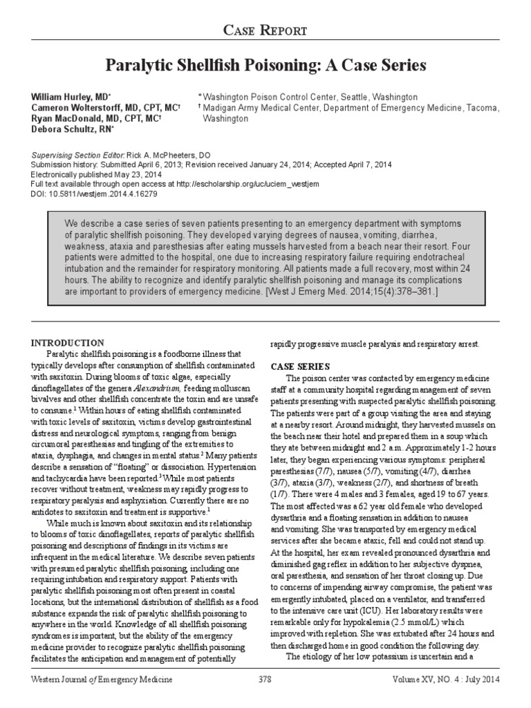 Paralytic Shellfish Poisoning: A Case Series: Ase Eport | PDF ...
