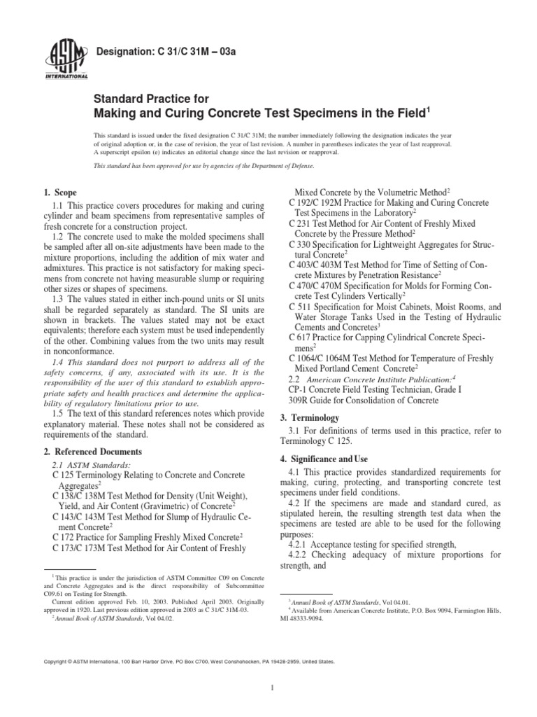 Astm C-31 | PDF | Concrete | Materials