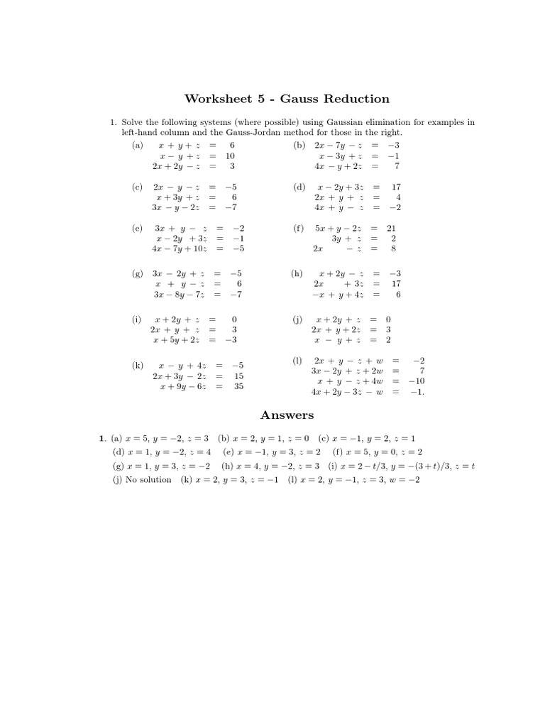 Solving Systems of Linear Equations using Gaussian Elimination and Gauss-Jordan Methods | PDF