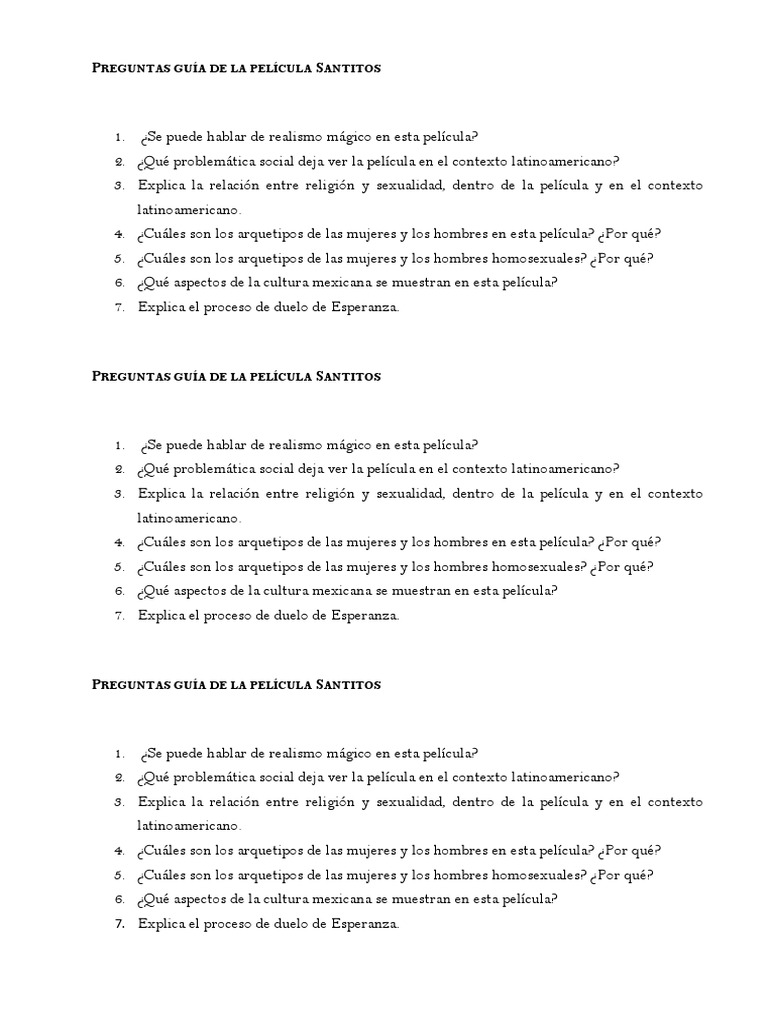 Preguntas Guía de La Película Santitos | PDF
