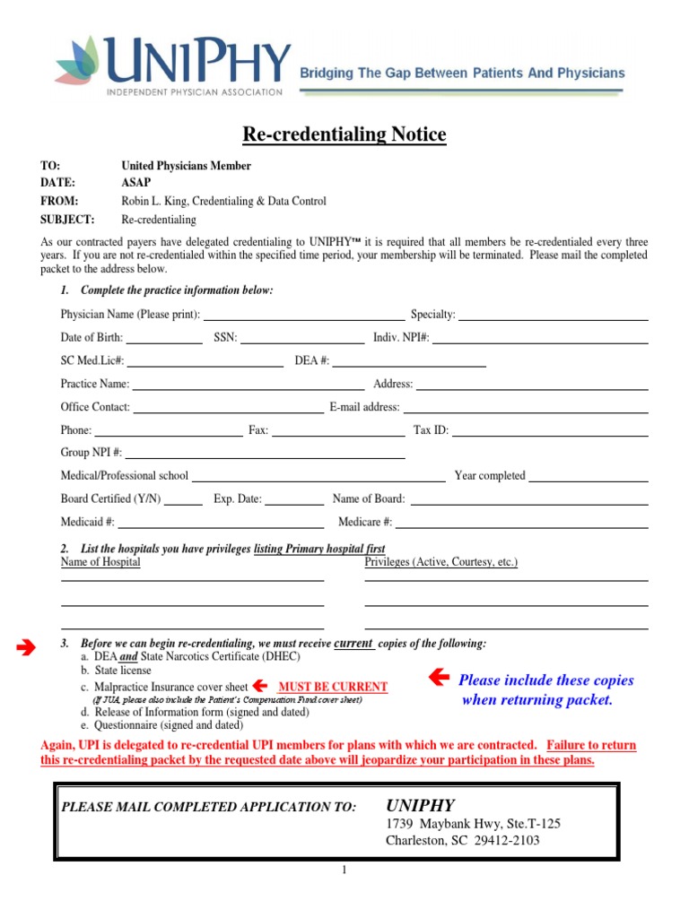 Recredentialing Packet 2010 Final | PDF | Licensure | Physician