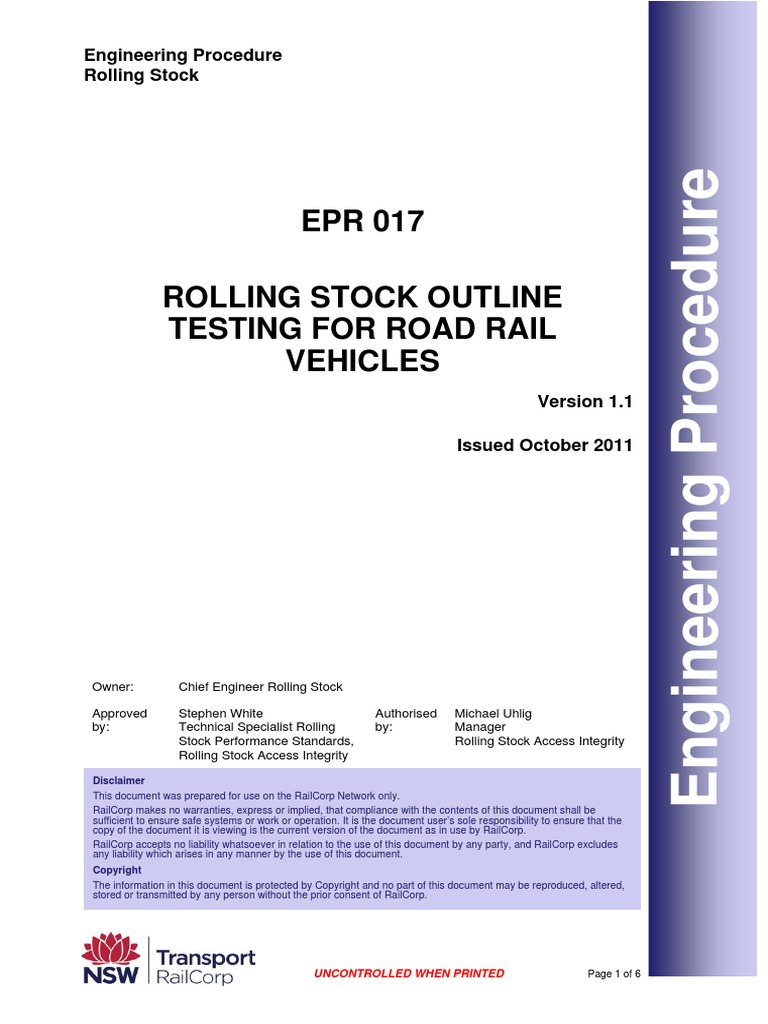 EPR 017 Rolling Stock Outline Testing For Road Rail Vehicles | PDF ...
