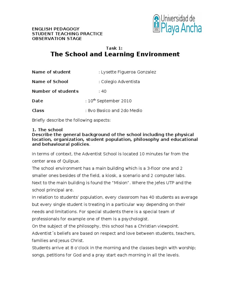 The School and Learning Environment | PDF | Classroom | Teachers