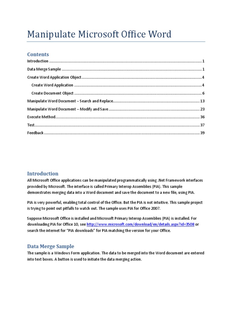 Manipulate Microsoft Office Word | PDF | Computer File | Computing