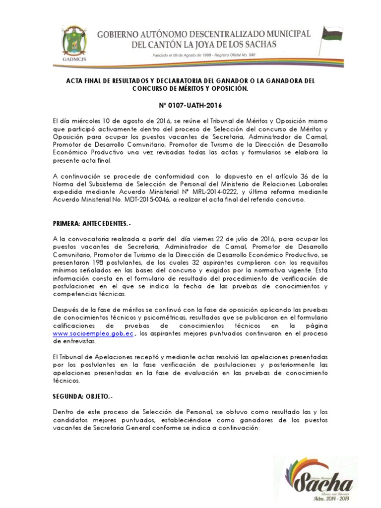 1084 68758 Acta Declaratoria Ganador | PDF | Gestión de recursos humanos | Gobierno