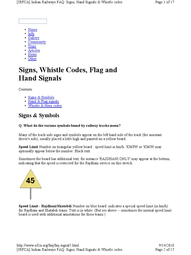 Signs, Whistle Codes, Flag and Hand Signals | PDF | Track (Rail ...