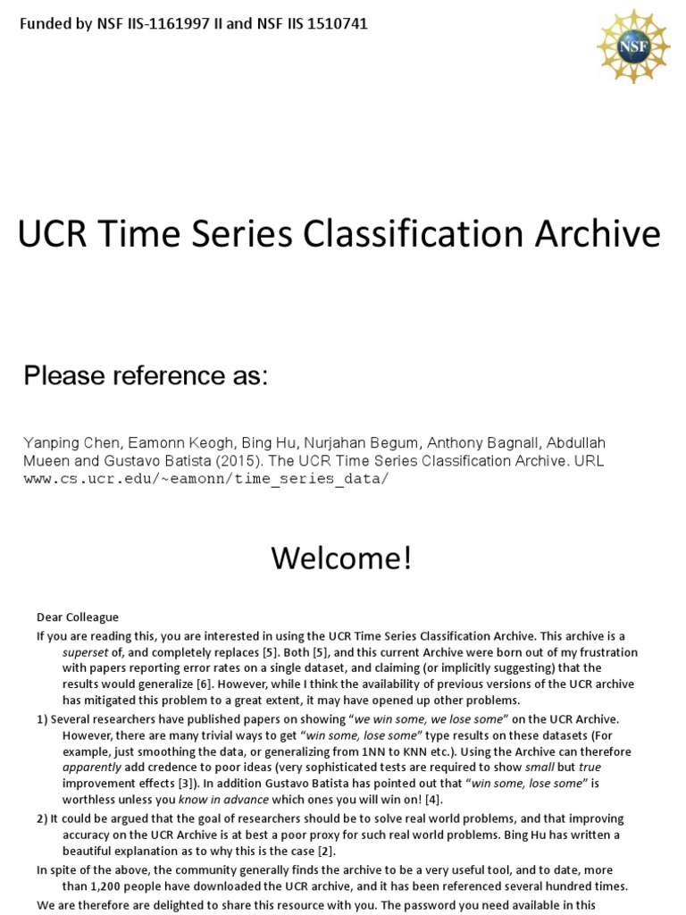 UCR Time Series Classification Archive | PDF | Computer Data | Statistics