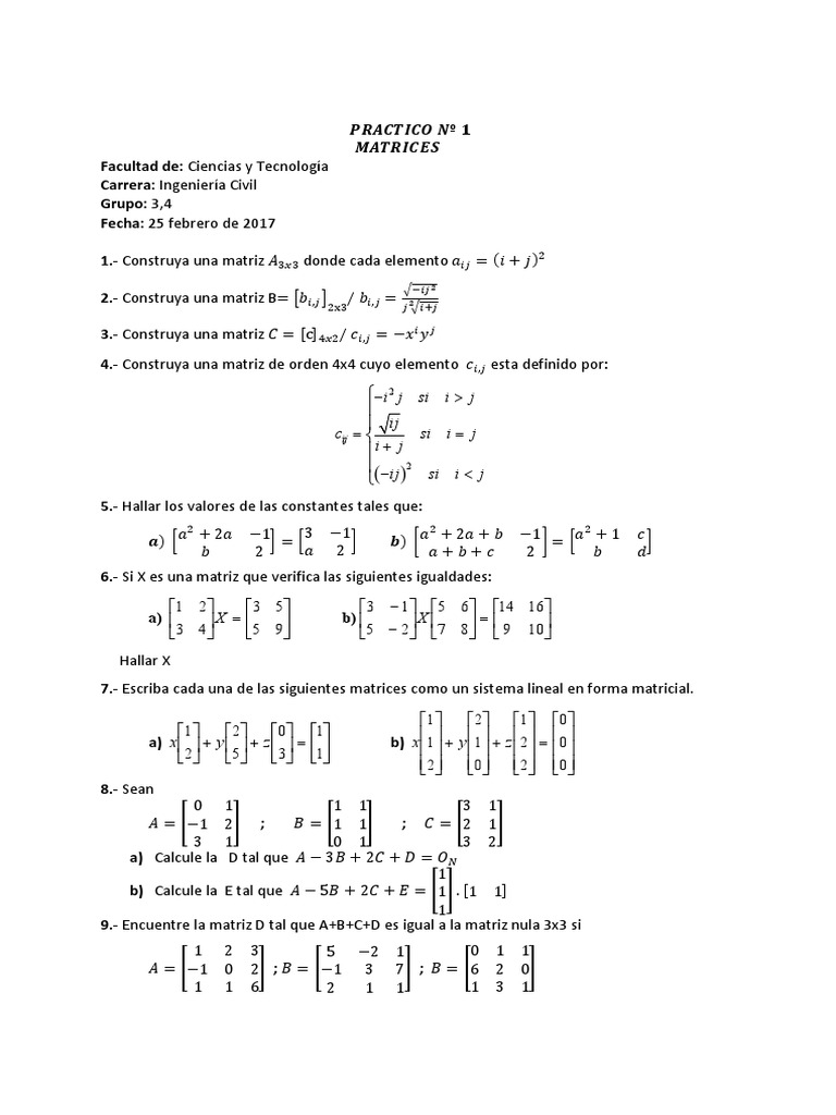 Practico1 Matrices | PDF | Matriz (Matemáticas) | Vector Euclidiano