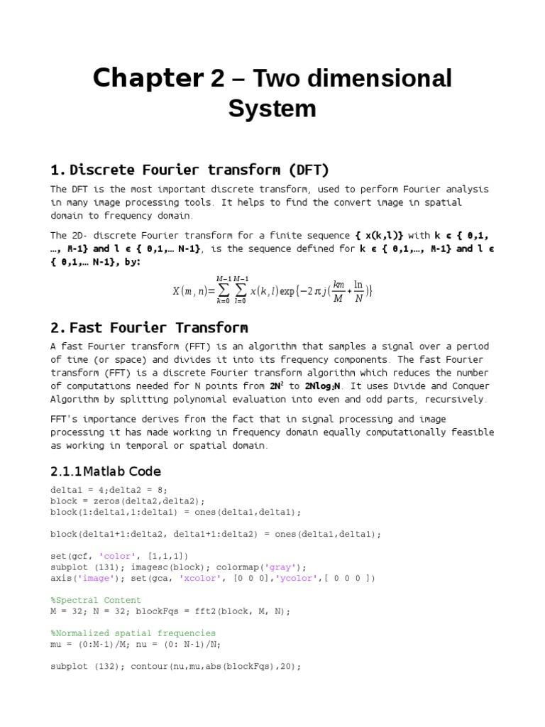 Chapter 2 - Two Dimensional System: 1. Discrete Fourier Transform (DFT ...