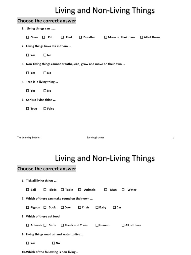 Living and Non-Living Things: Choose The Correct Answer | PDF | Nature
