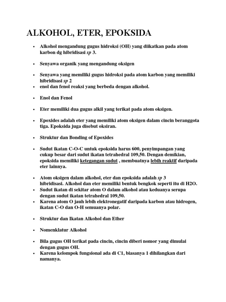 STRUKTUR DAN REAKSI ALKOHOL, ETER, DAN EPOKSIDA | PDF