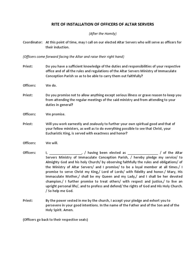 Installation of Altar Server Officers | PDF | Cooking, Food & Wine ...