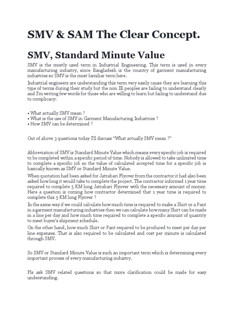 SMV & SAM The Clear Concept | PDF | Sewing | Clothing