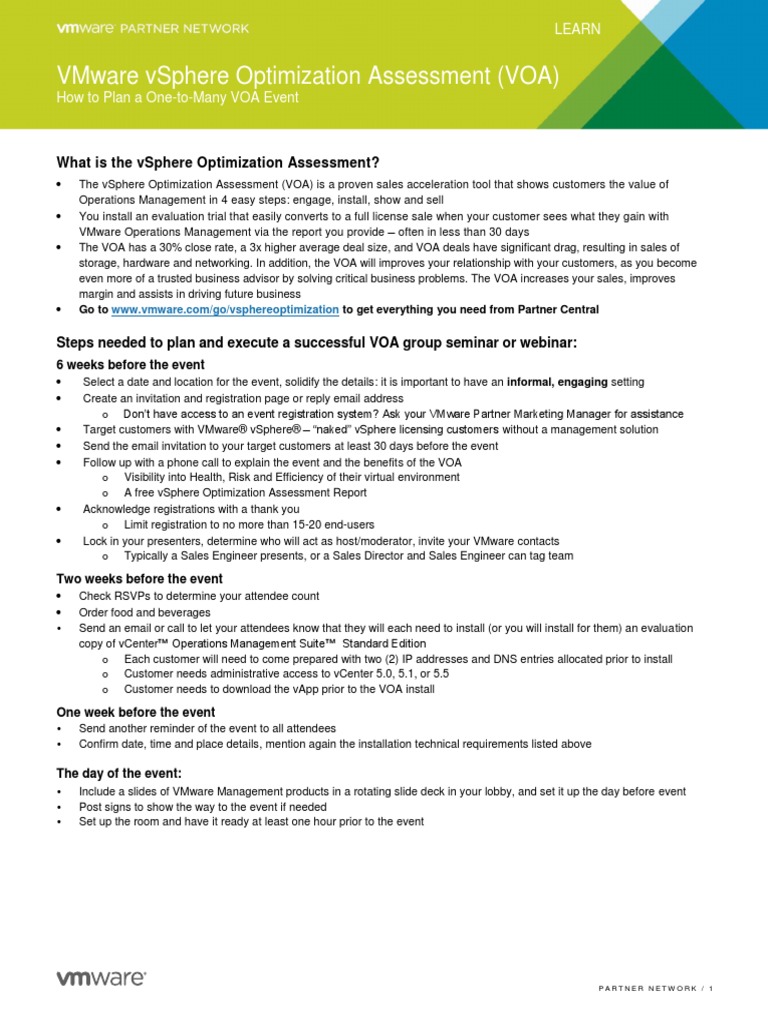 VMware CheatSheet Partner VOA 1-Many 140903 v5 | PDF | Sales ...