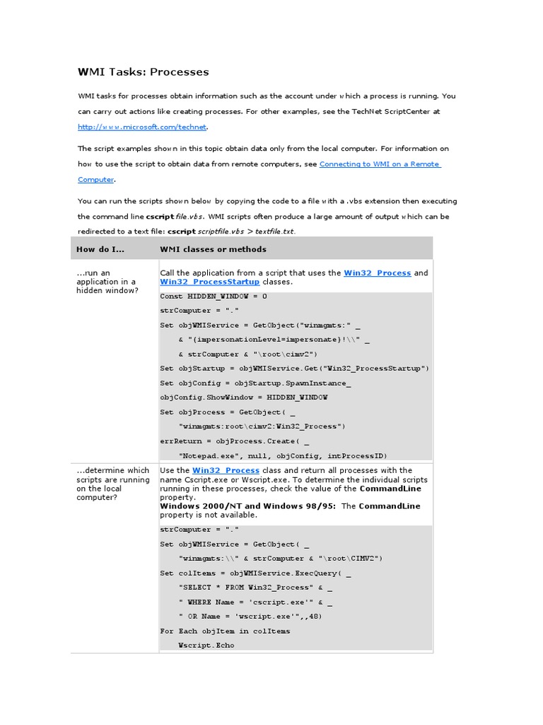 WMI Tasks | PDF | Scripting Language | Command Line Interface
