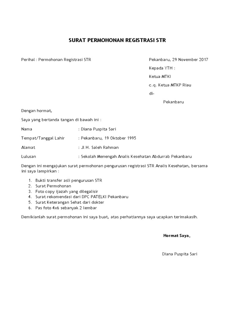 Surat Permohonan Registrasi STR | PDF