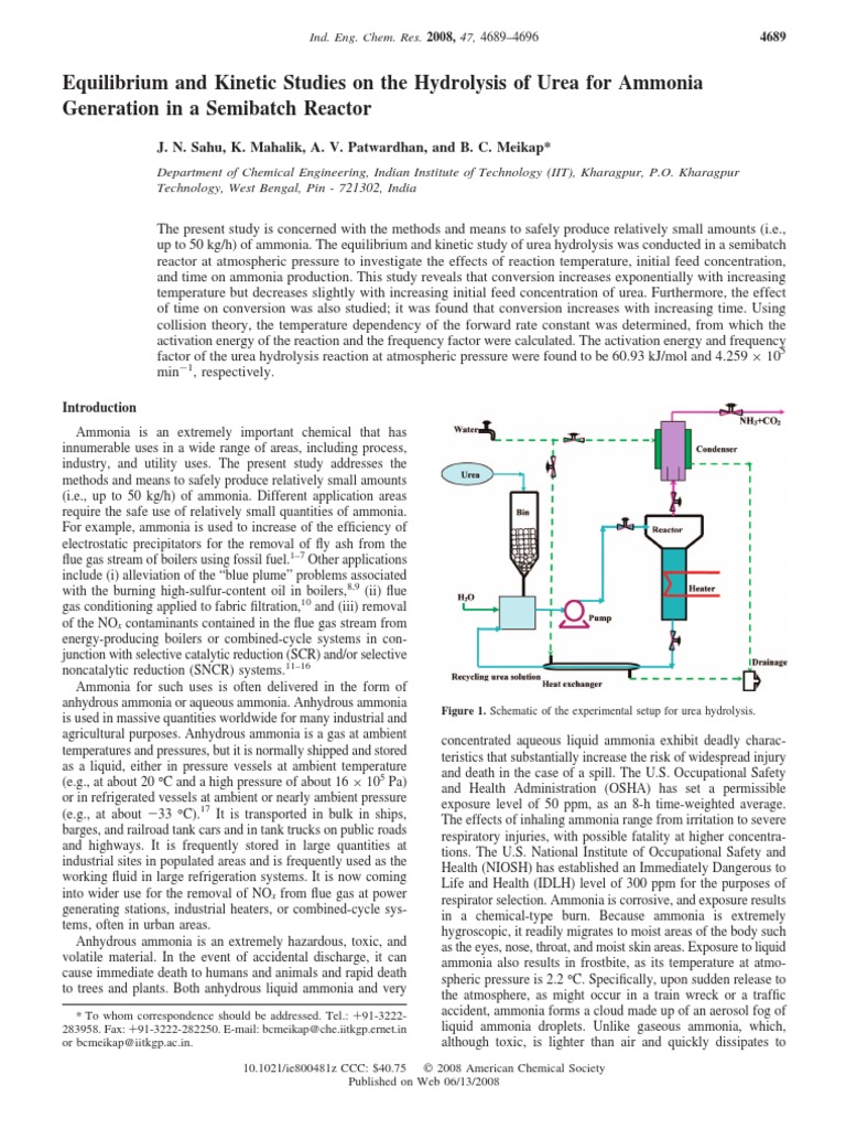 Equilibrium and Kinetic Studies on Urea Hydrolysis for Ammonia ...